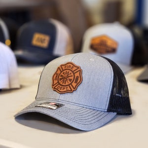 Firefighter Trucker Hat, Fire Department Hat, Leather Patch Hat ...