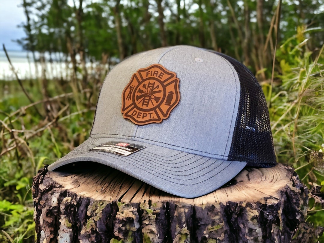 Firefighter Trucker Hat, Fire Department Hat, Leather Patch Hat ...