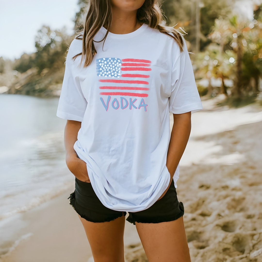 Funny Vodka Watercolor American Flag Tshirt Patriotic Drinking Shirt ...