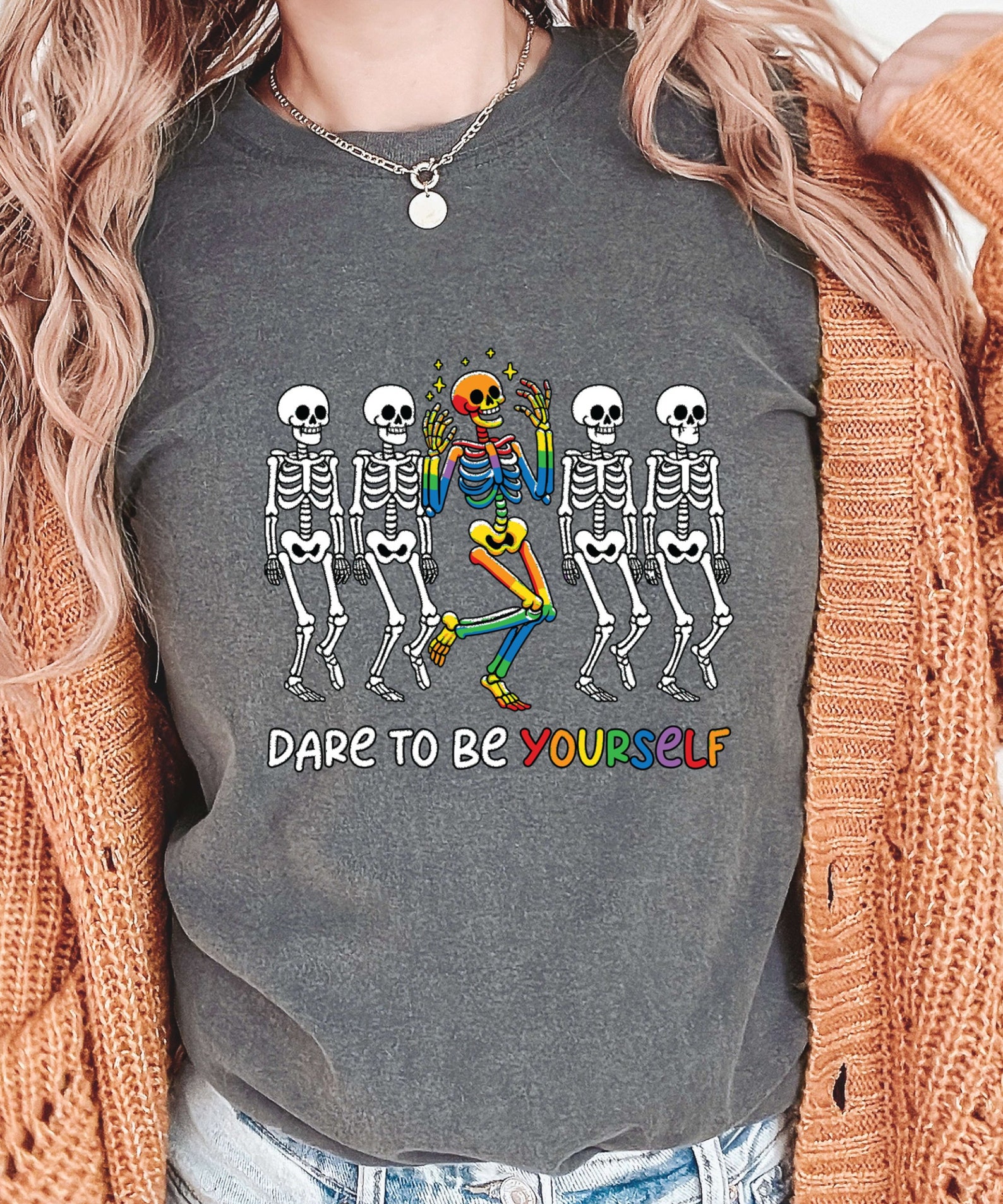 Pride Dare to Be Yourself Skeleton Dance T-shirt, LGBTQ Skeleton ...