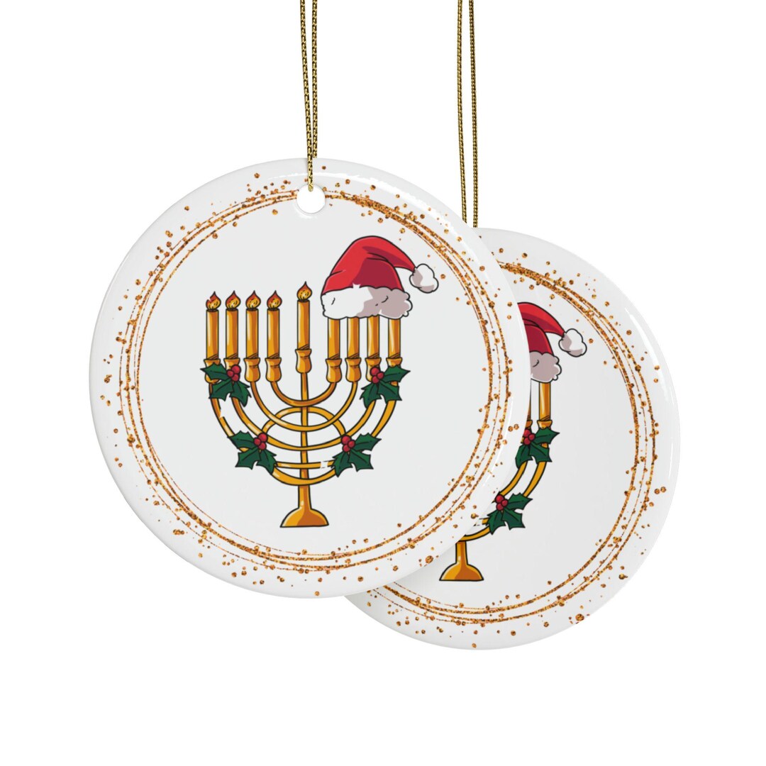 Ceramic Ornaments, Hanukkah Menorah Santa Hat Holiday Decoration ...