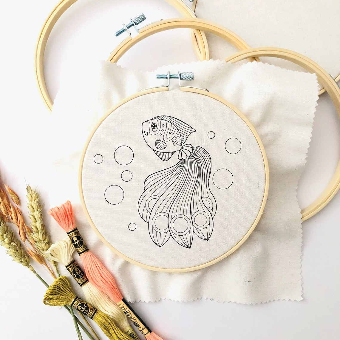 Angel Fish Embroidery Pattern, Hand Embroidery Pattern, Beginner ...