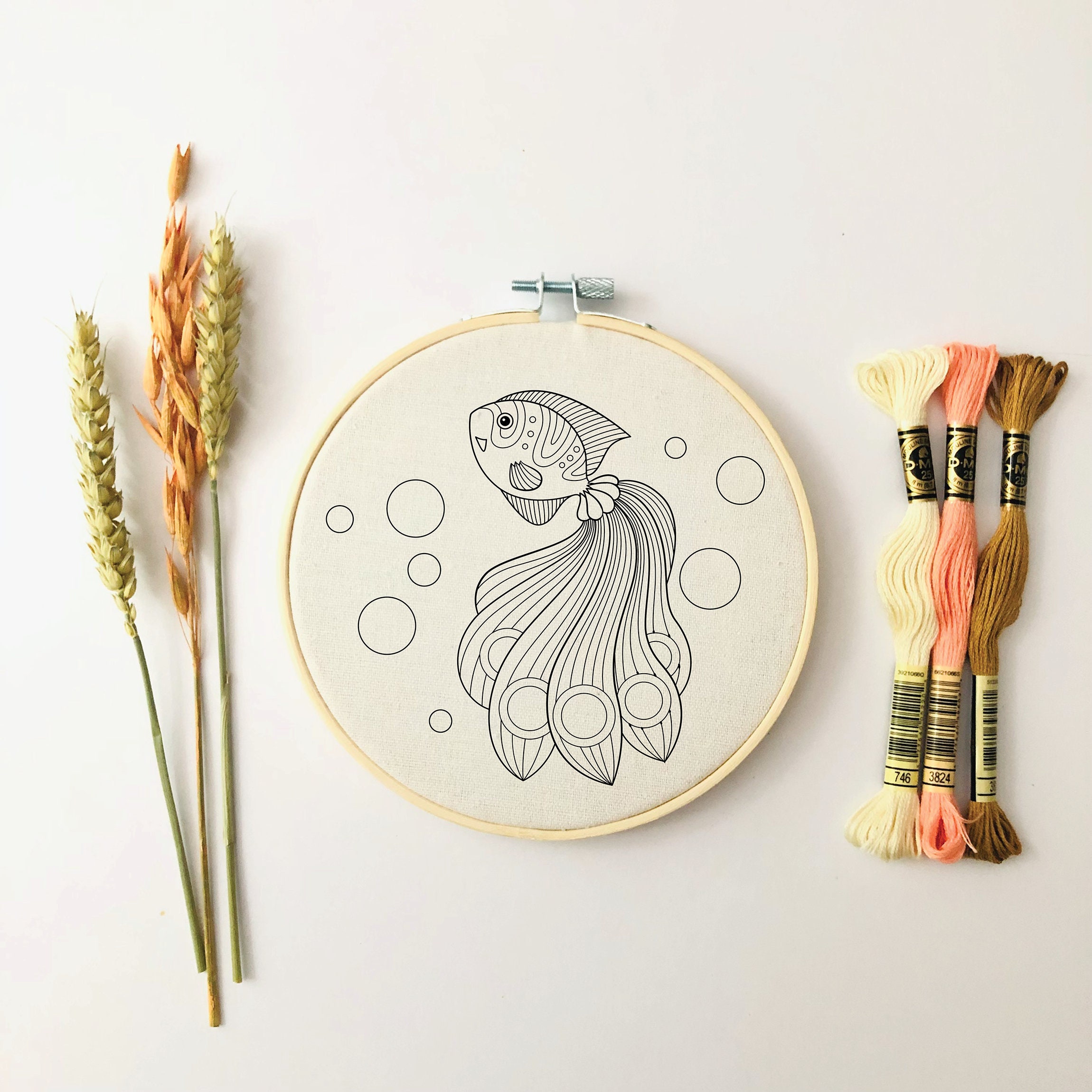 Angel Fish Embroidery Pattern, Hand Embroidery Pattern, Beginner ...