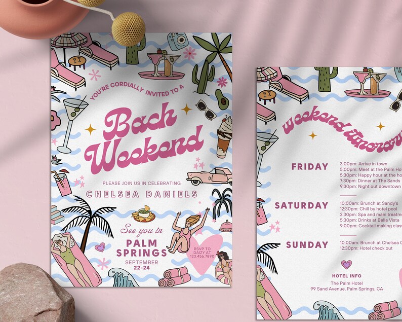 Palm Springs Bachelorette Invitation Template, Coastal Bach Party ...