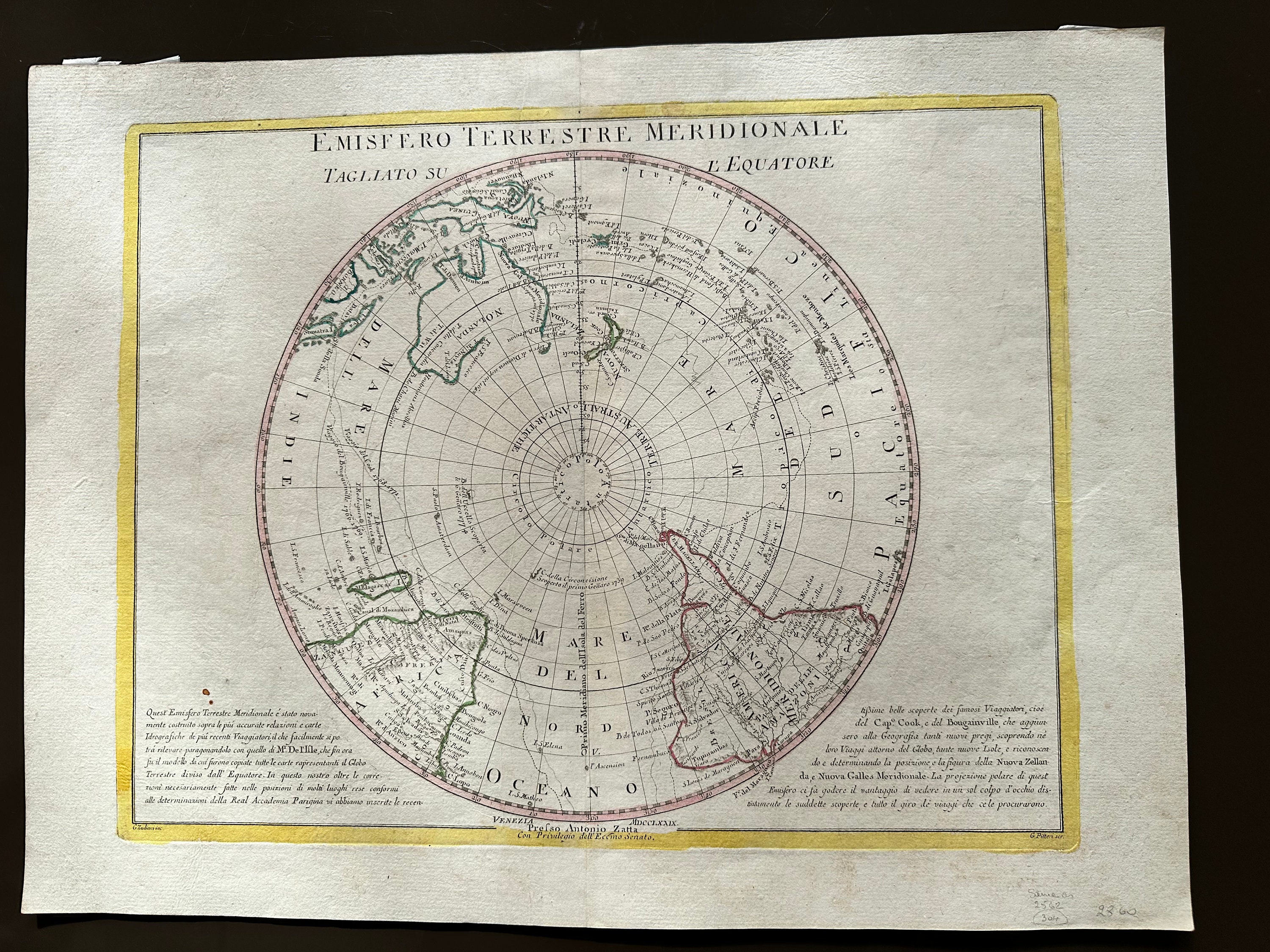 Antique Map: Emisfero Terrestre Meridionale, 1779 - Etsy