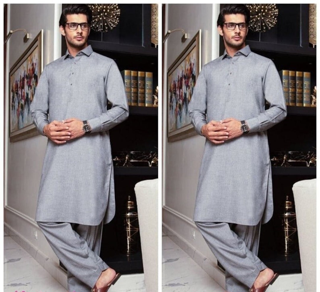 Men Pathani Kurta Pajama, Pakistani Kurta Pajama Men Grey, Handmade ...