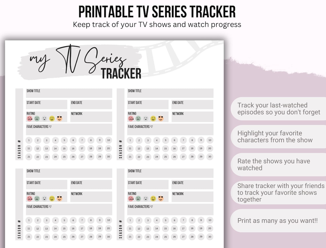 Printable TV Series Tracker | Movie Tracker | Television Tracker | TV ...
