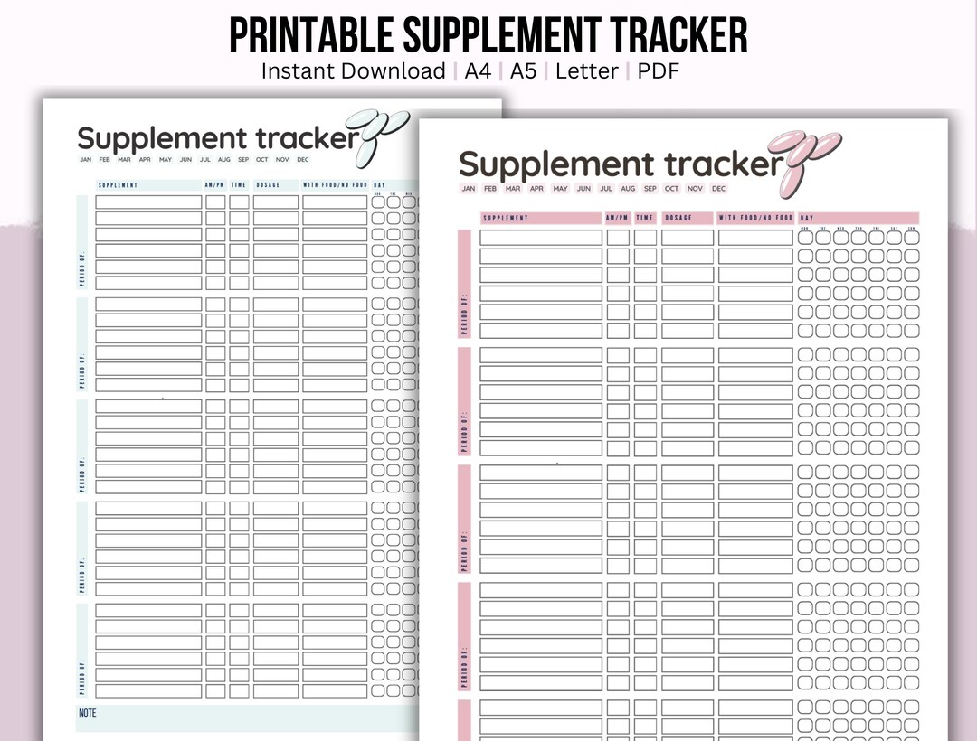 Printable Vitamin & Supplement Tracker • Wellness Planner (PDF) - Etsy