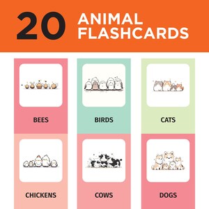 20 Cute Animal Flash Cards for Kids, Educational Printable Cards, 1 ...