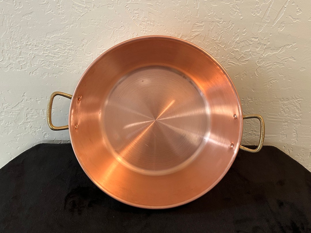 Extra Large Vintage Copper Pot Basin Brass Handles 14.5 Diameter Great ...