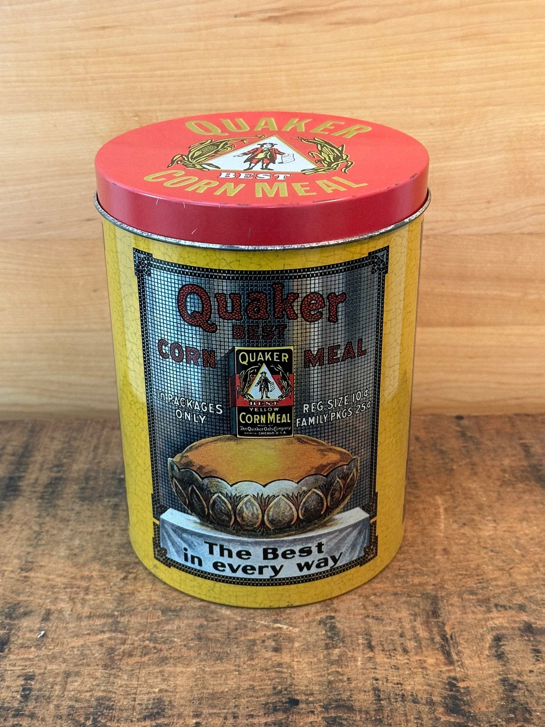 Vintage Quaker Best Corn Meal Tin 1970's Cheinco Housewares Great ...