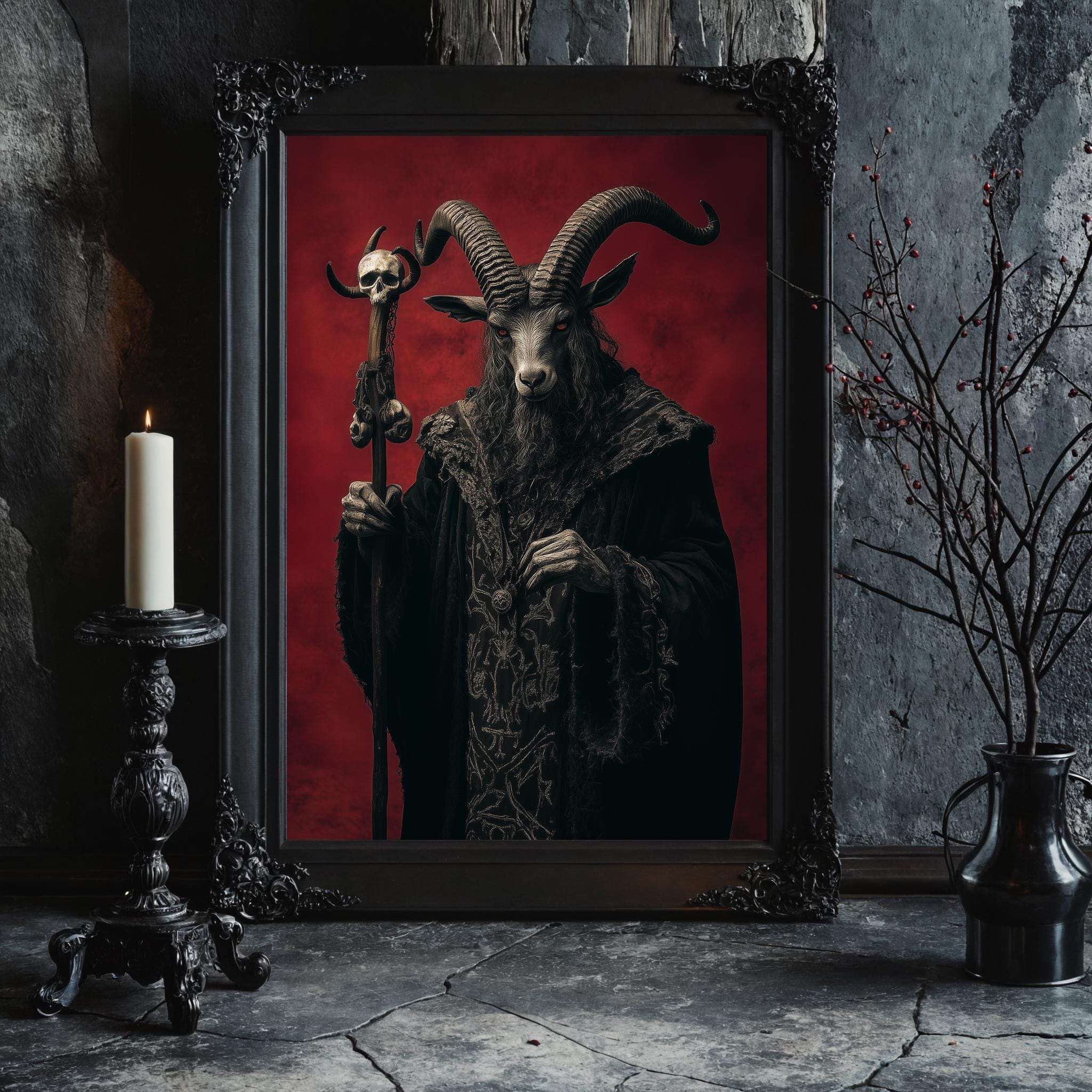 Baphomet Goat Priest Stunning Gothic Altar Decor Art for Tattoo Studios ...