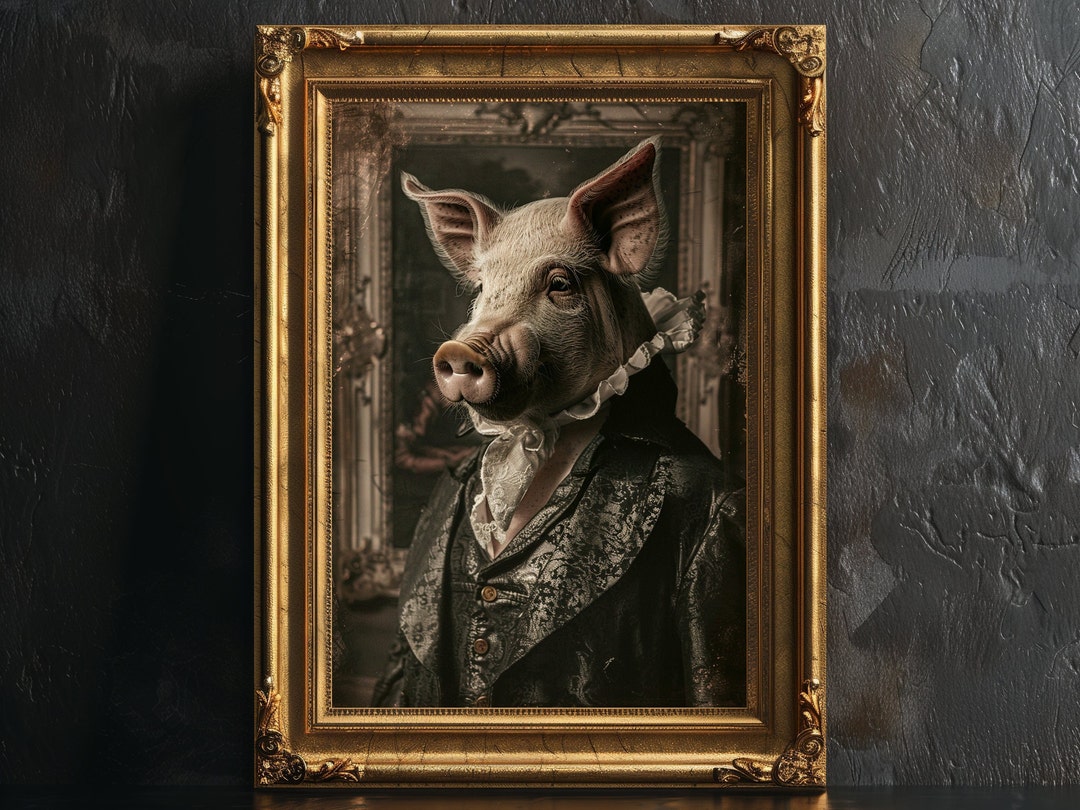 Gothic Pig Poster, Goth Print, Pig Lovers, Victorian Print, Vintage ...