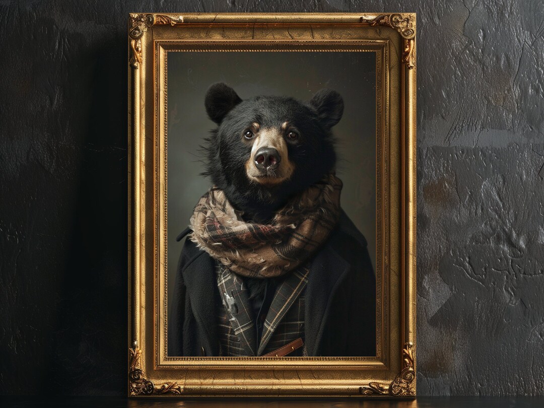 Cute Black Bear Poster Wall Decor, Gothic Home Decor Print, Vintage ...