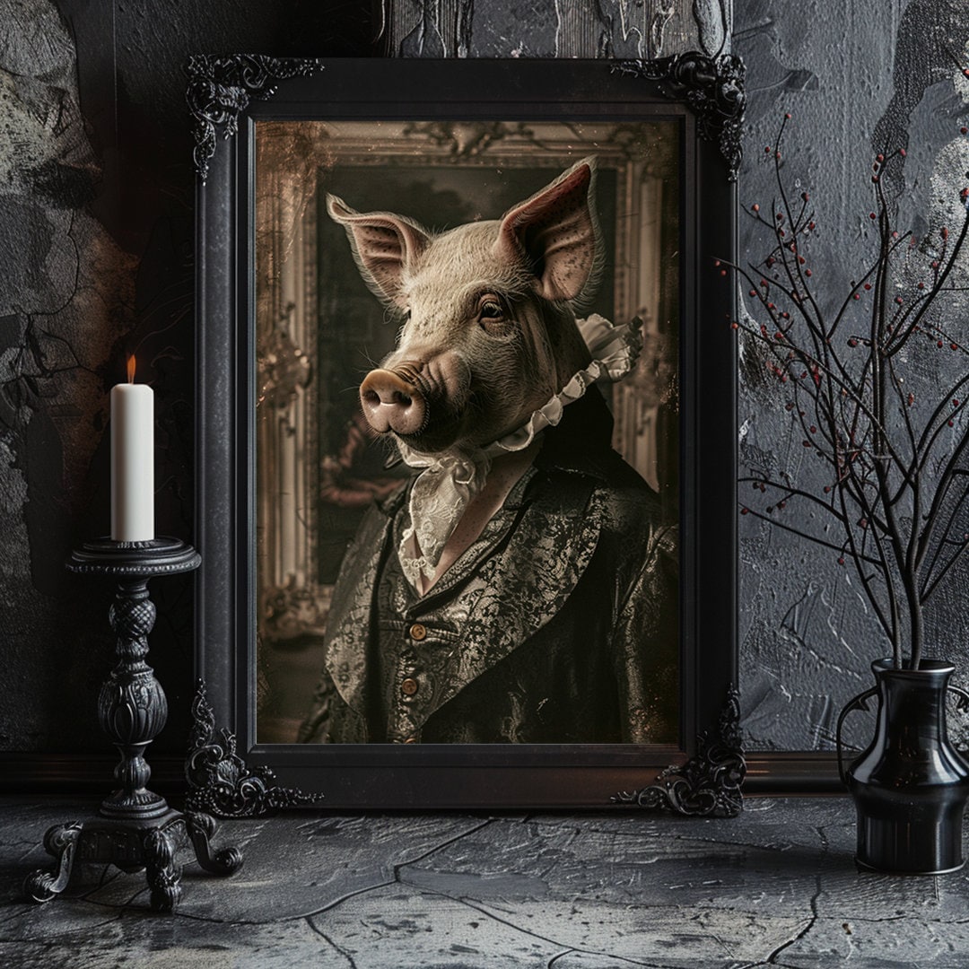 Gothic Pig Poster, Goth Print, Pig Lovers, Victorian Print, Vintage ...