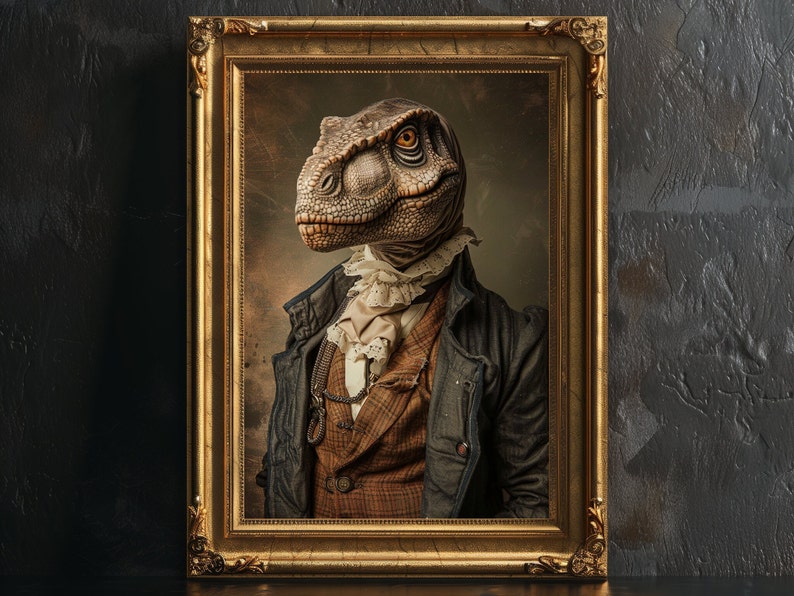 T Rex Poster Wall Decor, Gothic Home Decor, Victorian Print, Dinosaur ...