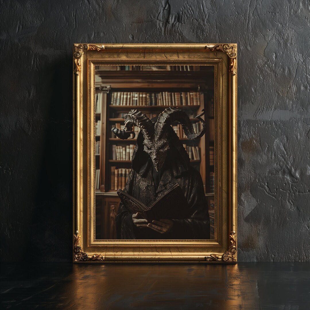 Demon Reading Baphomet Poster Wall Decor, Gothic Wall Decor, Vintage ...