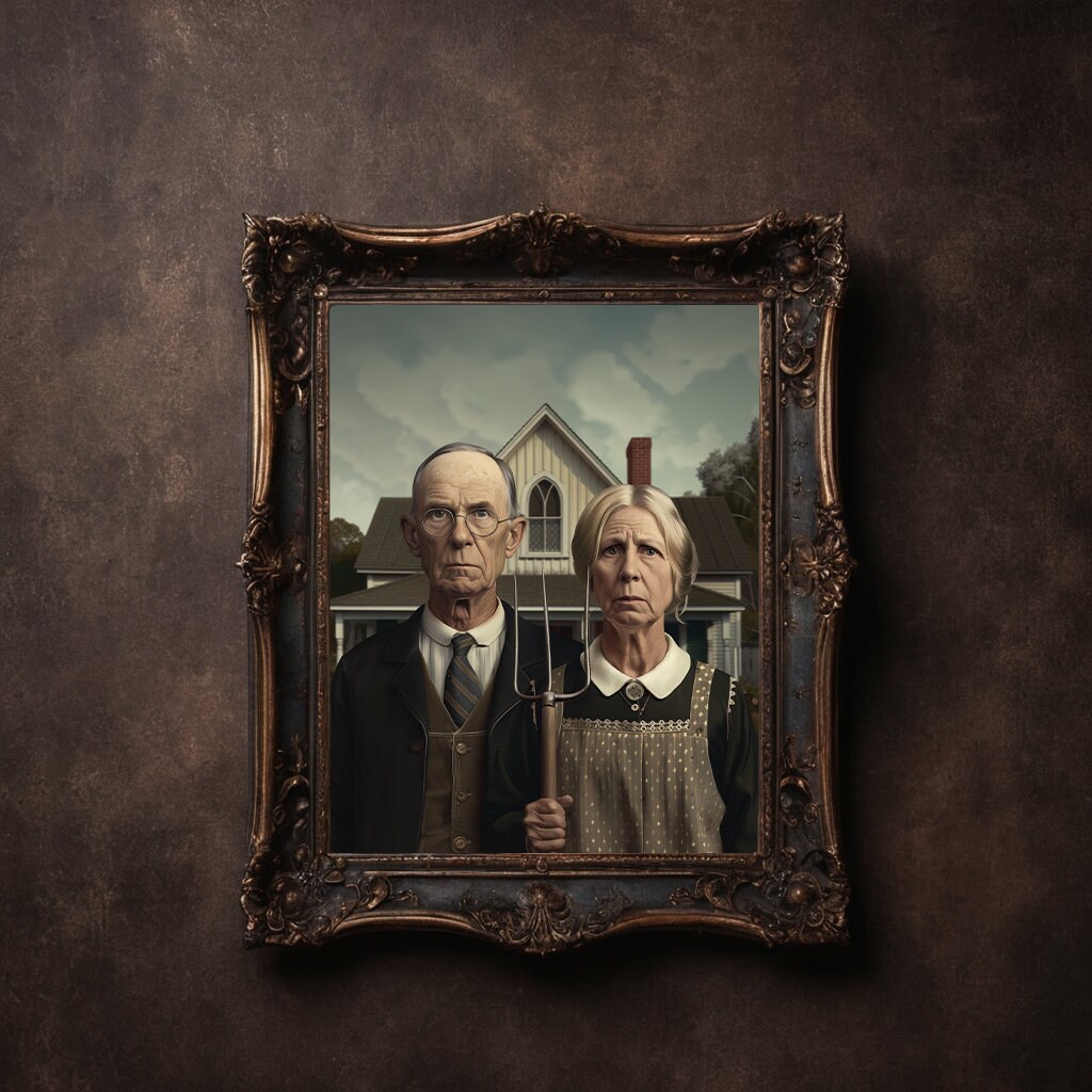 American Gothic Poster: Grant Wood Portrait Print, Vintage Wall Decor ...