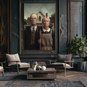 American Gothic Poster: Grant Wood Portrait Print, Vintage Wall Decor ...