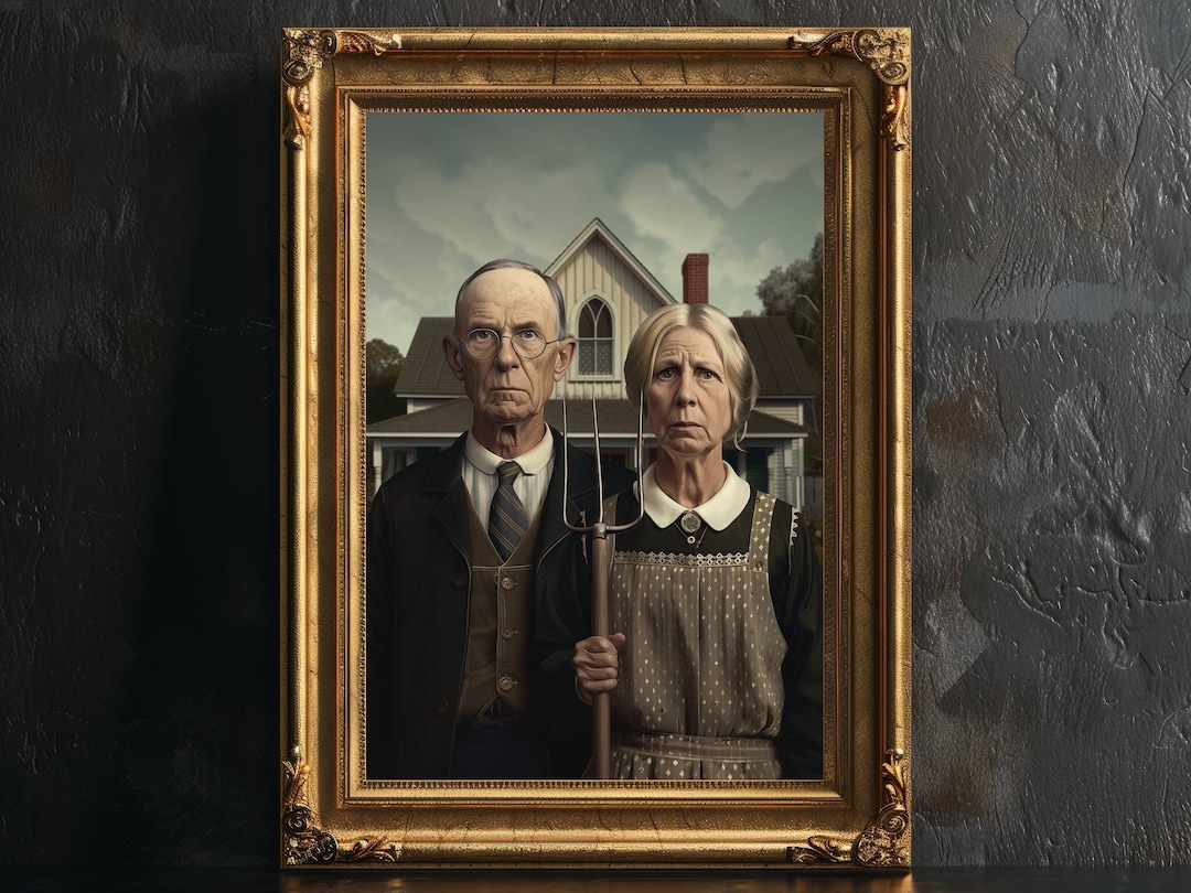 American Gothic Poster: Grant Wood Portrait Print, Vintage Wall Decor ...