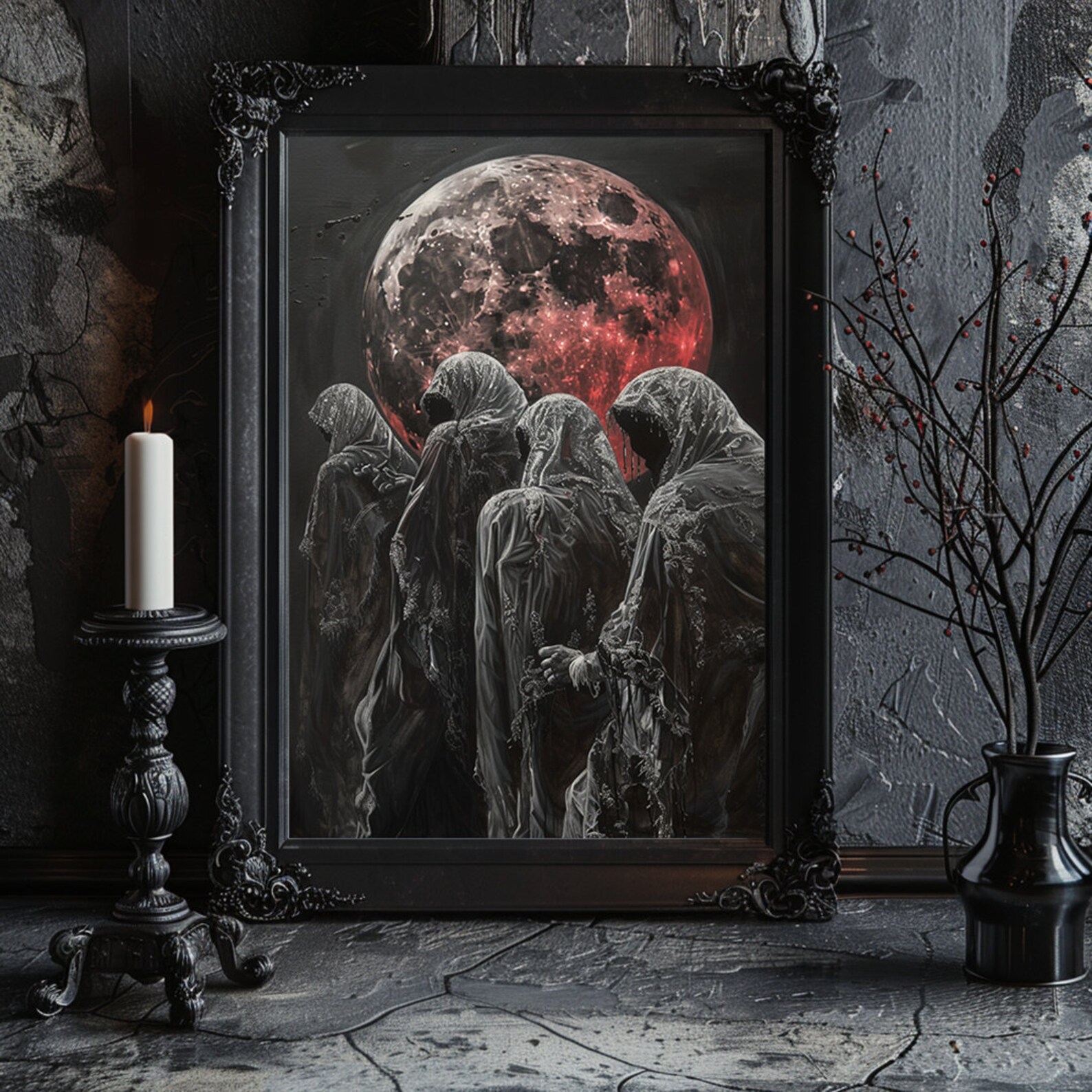 Blood-red Lunar Eclipse Poster, Terror Poster Art, Black and White ...