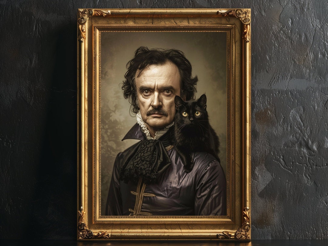 Edgar Allan Poe Poster: Gothic Portrait With Black Cat - Etsy