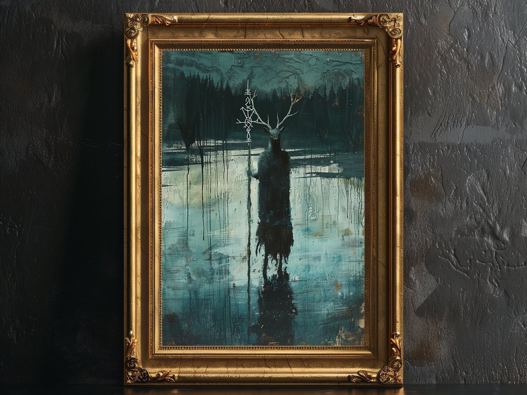 Retro Wendigo Poster Wall Decor, Gothic Shaman, Forest Victorian Print ...