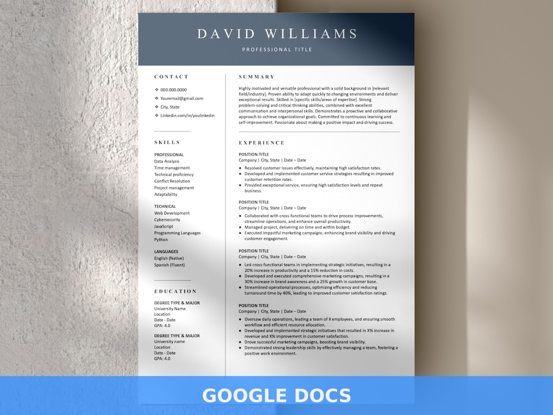 Professional Resume Template for Google Docs With Cover Letter ...