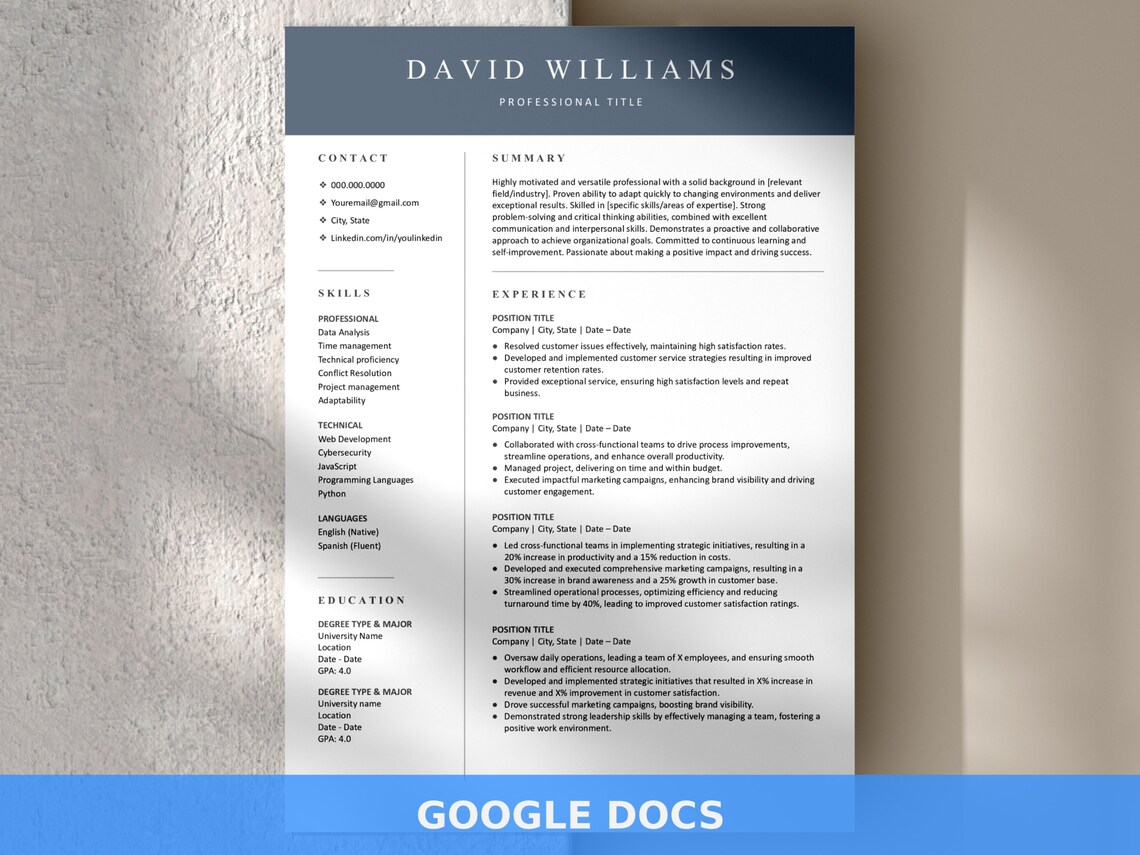 Professional Resume Template for Google Docs With Cover Letter ...