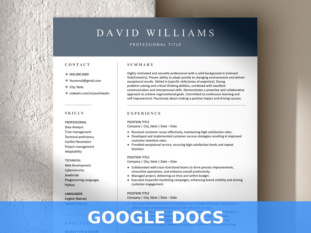 Professional Resume Template for Google Docs With Cover Letter ...