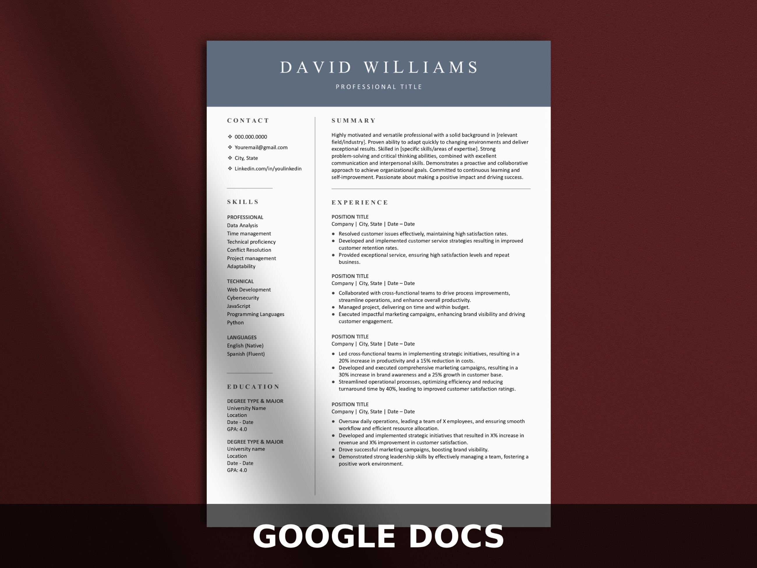 Professional Resume Template for Google Docs With Cover Letter ...