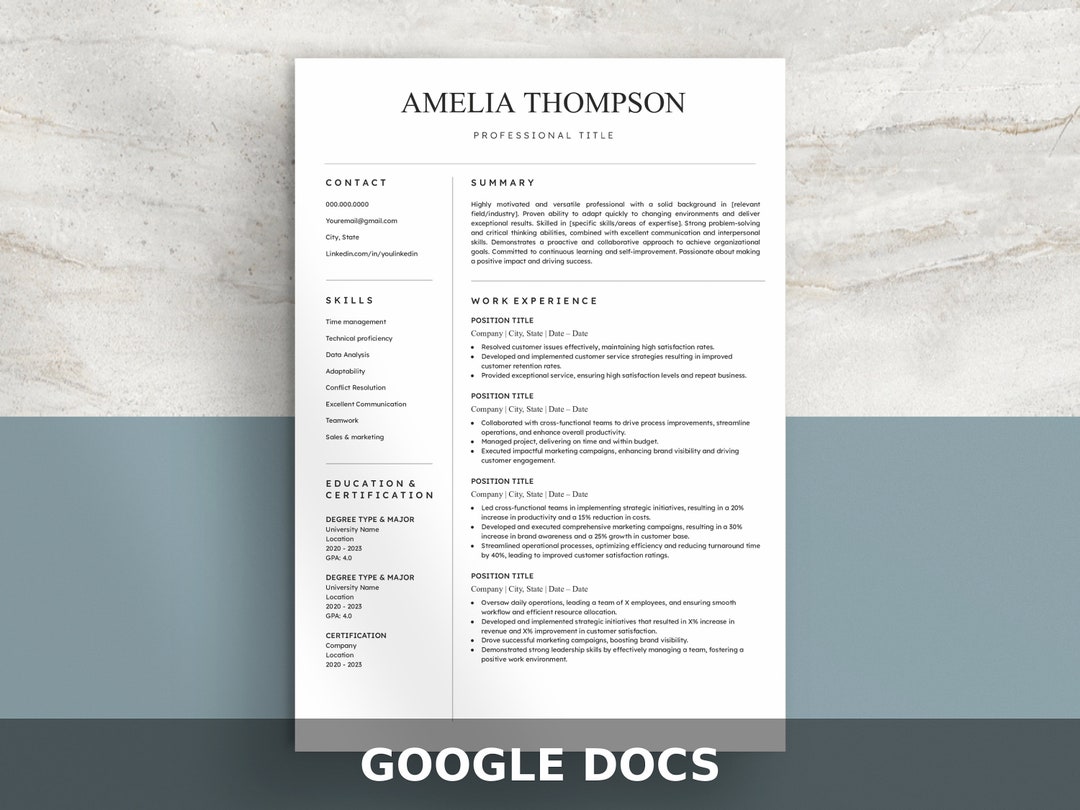 Resume Template for Google Docs With Cover Letter & Reference Template ...