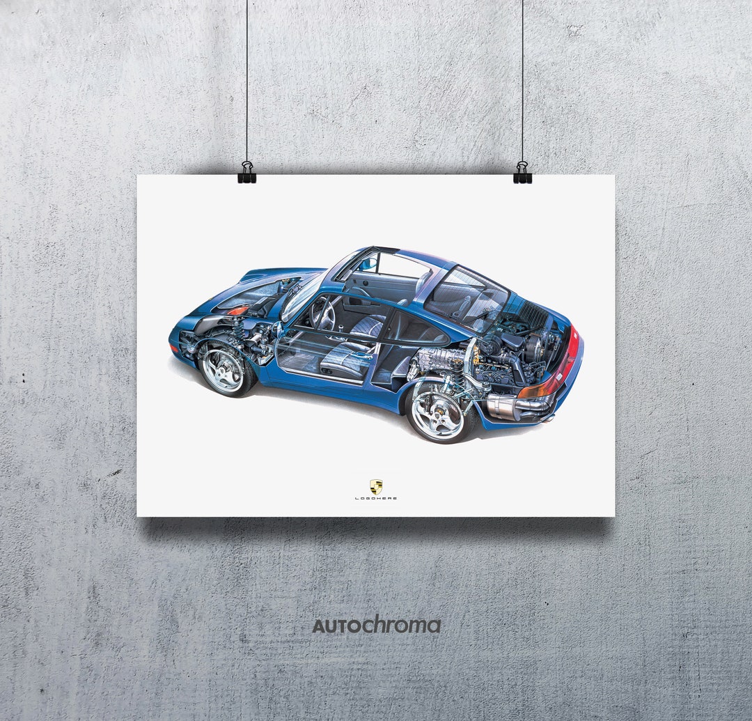 911 Carrera Typ 993 Cutaway Drawing Poster Print Drawing - Etsy