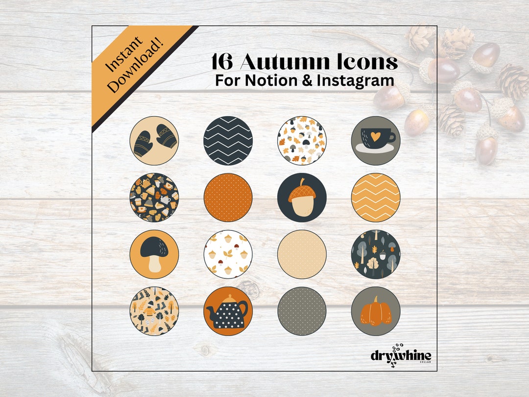 Digital Fall/autumn Aesthetic Icons Perfect for Notion, Instagram ...