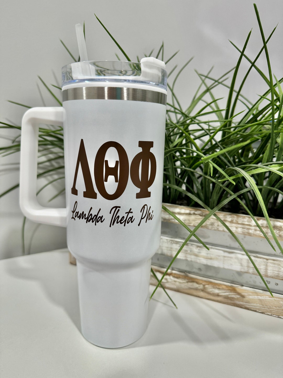 Lambda Theta Phi Stainless Steel Insulated 40 Ounce Tumbler White And Brown Etsy