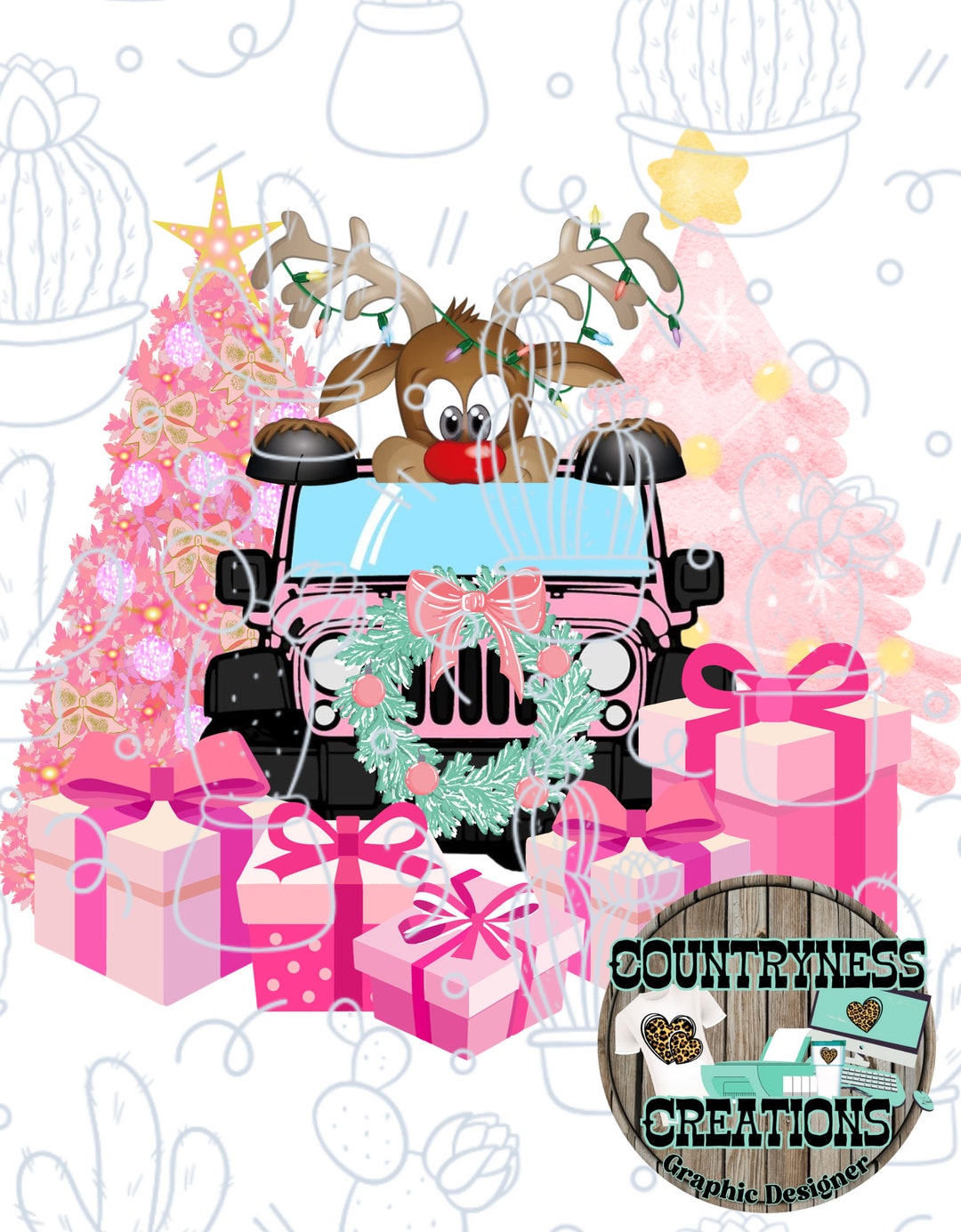 Pink Christmas Rudolph'n Jeep PNG Digital Download - Etsy