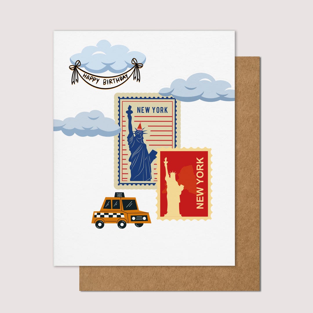 NYC Birthday Card: Statue of Liberty Taxi Card, New York Theme Party ...