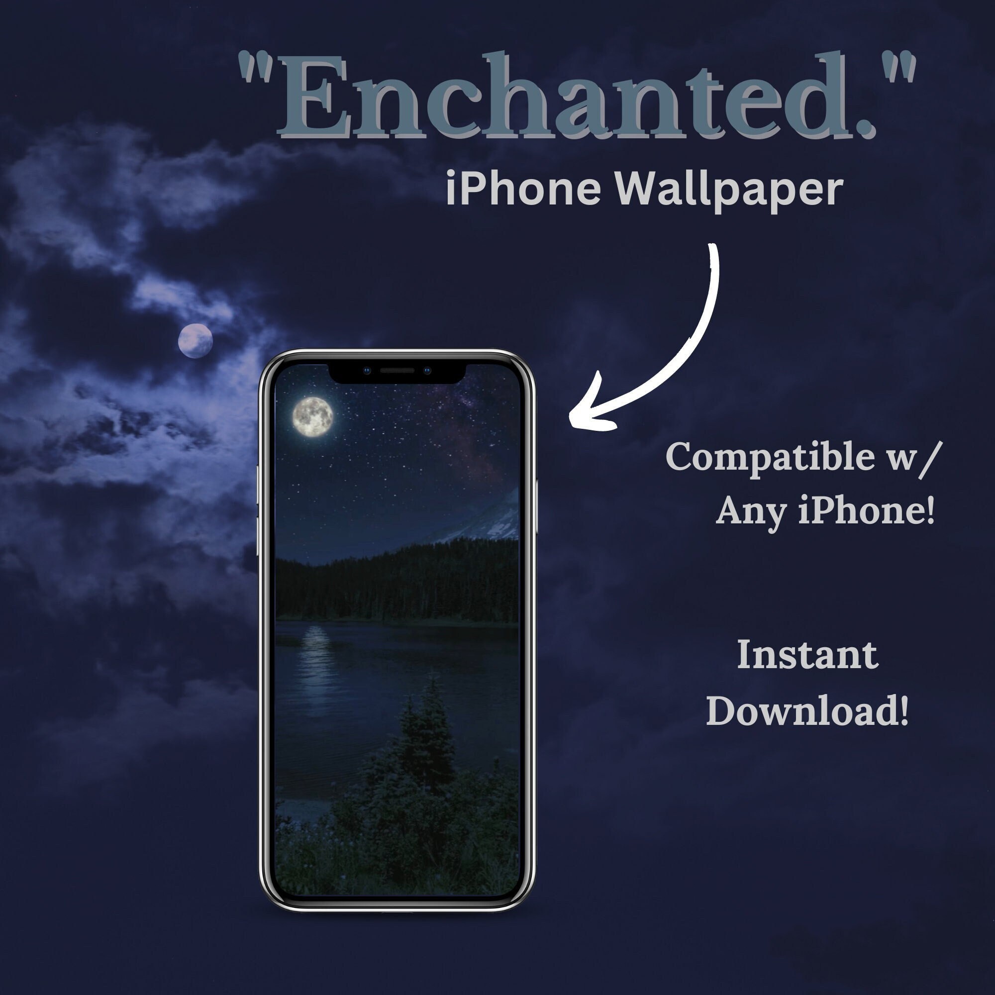 Minimalist iPhone Wallpaper Blue Enchanted Midnight Forest - Etsy