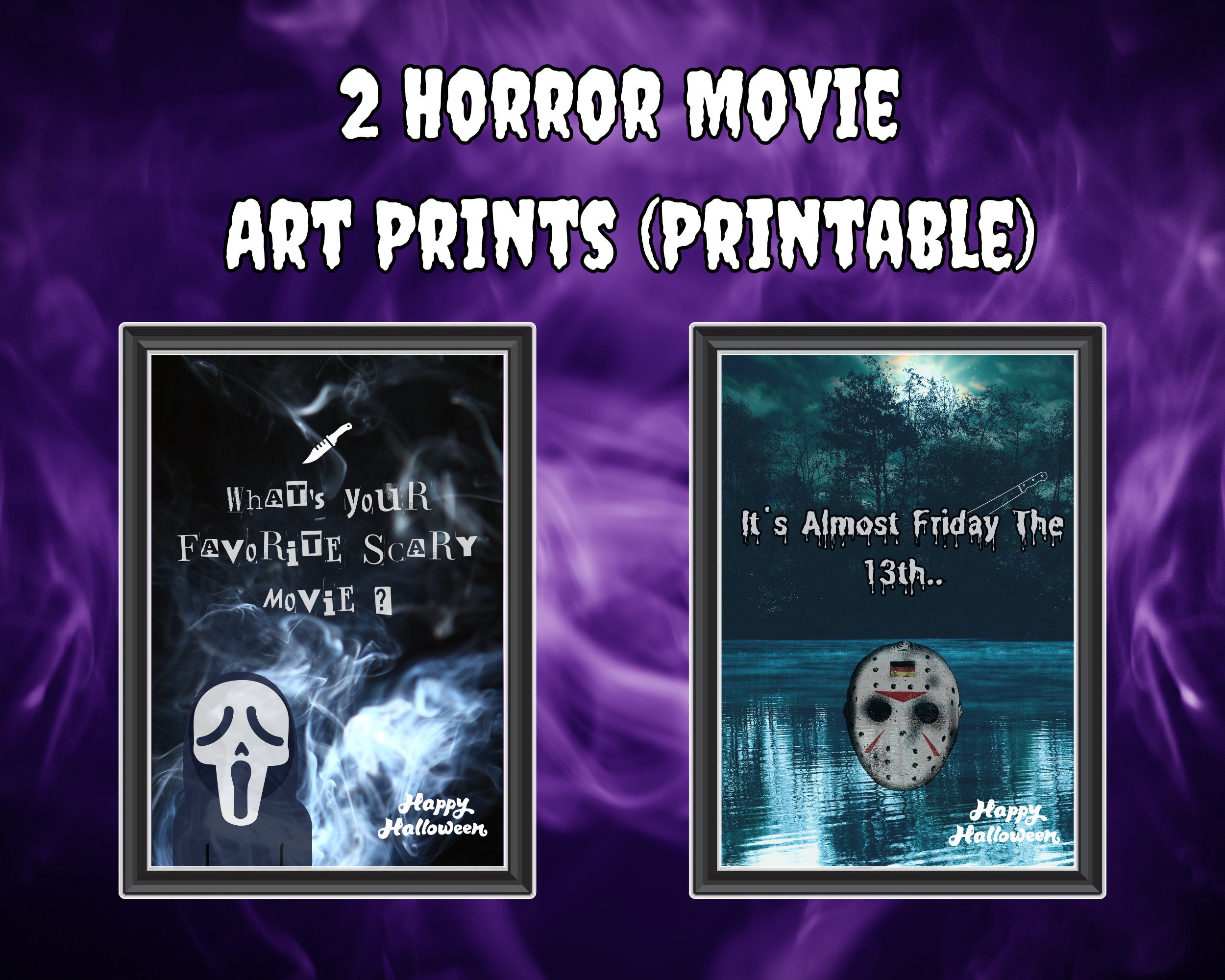 2 Halloween Decor Art Prints | Ghostface & Jason Vorhees | Printable ...