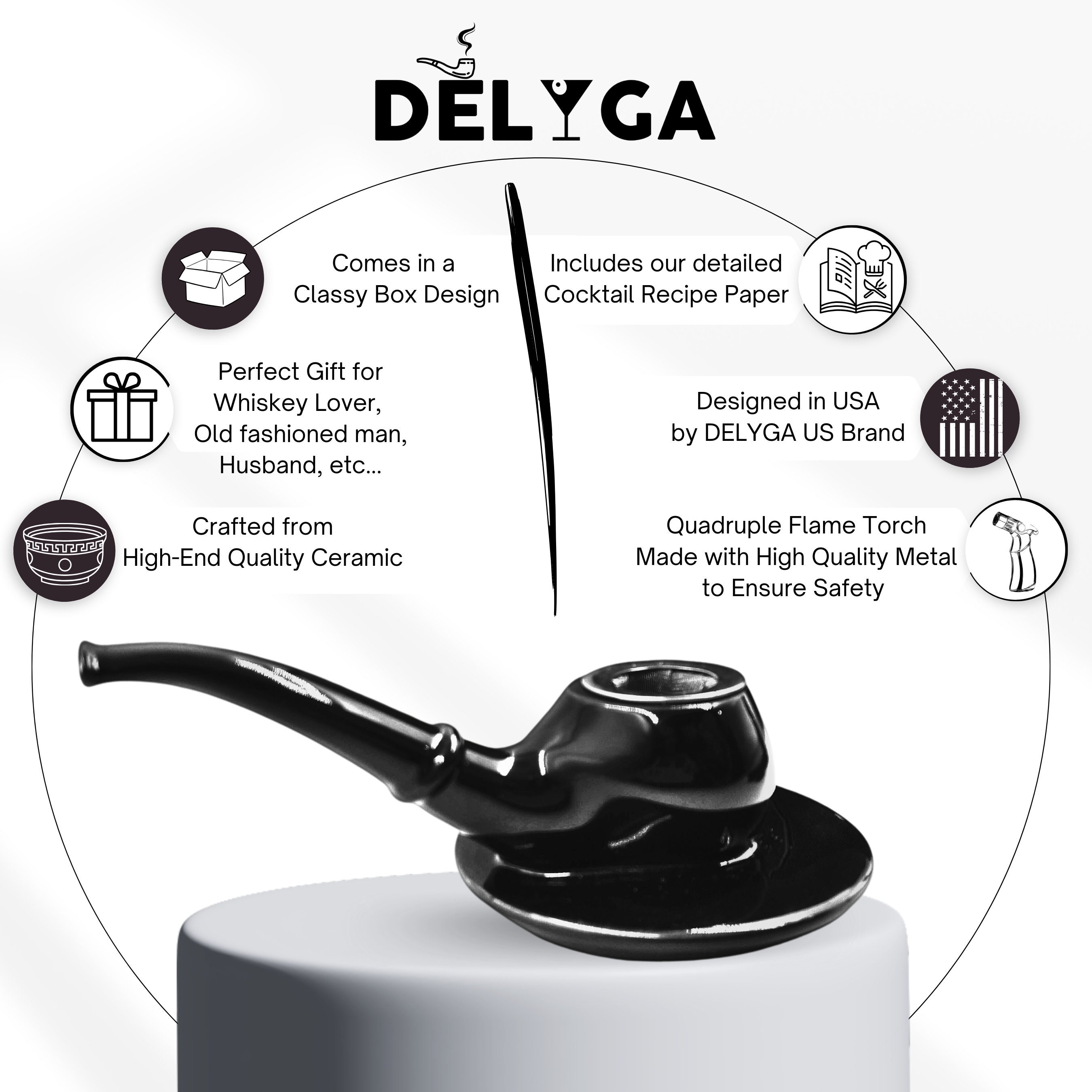 Cocktail Smoker Kit With Torch, Pipe-shaped, Whiskey Smoker, 4 Wood ...