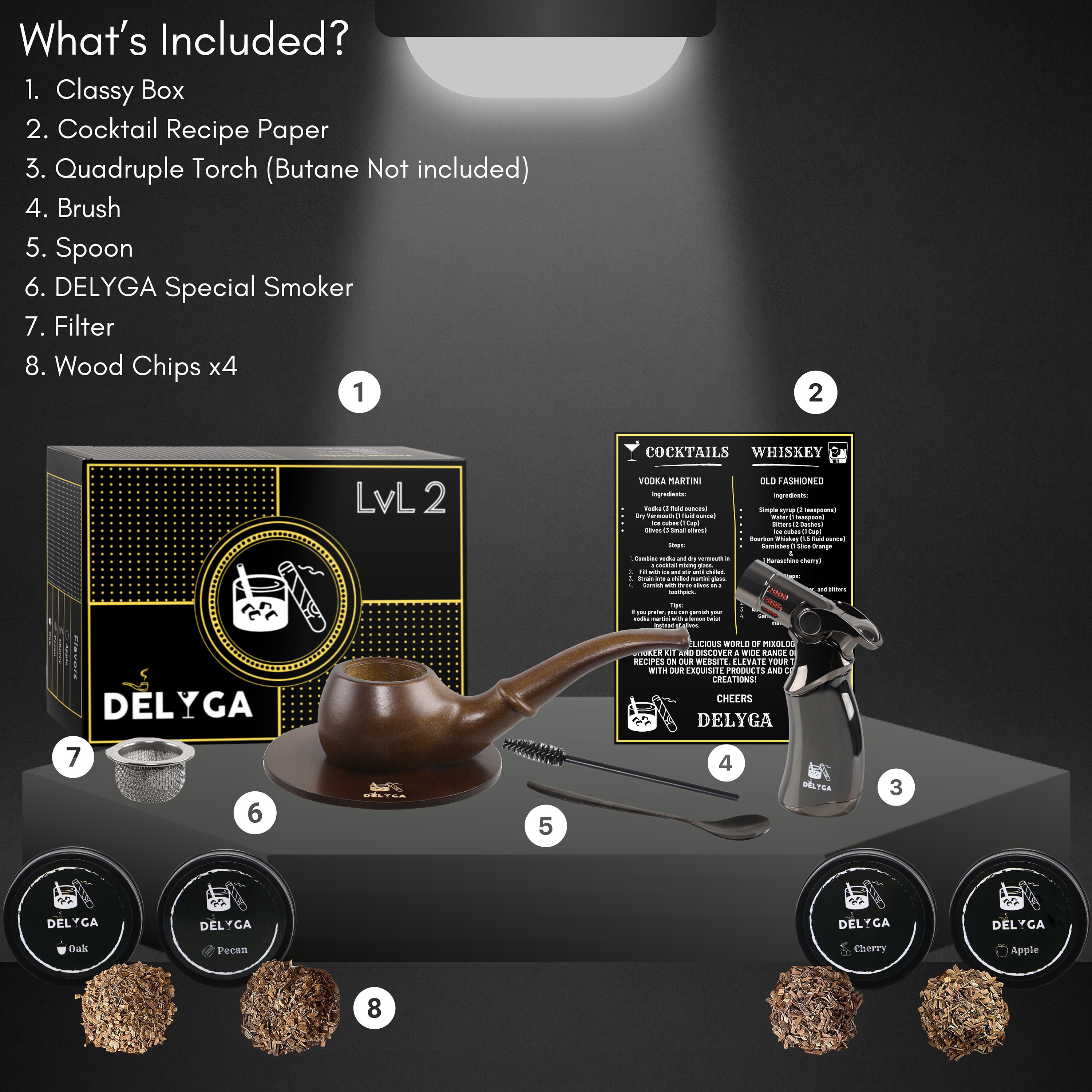 Cocktail Smoker Kit With Torch, Pipe-shaped, Whiskey Smoker, 4 Wood ...