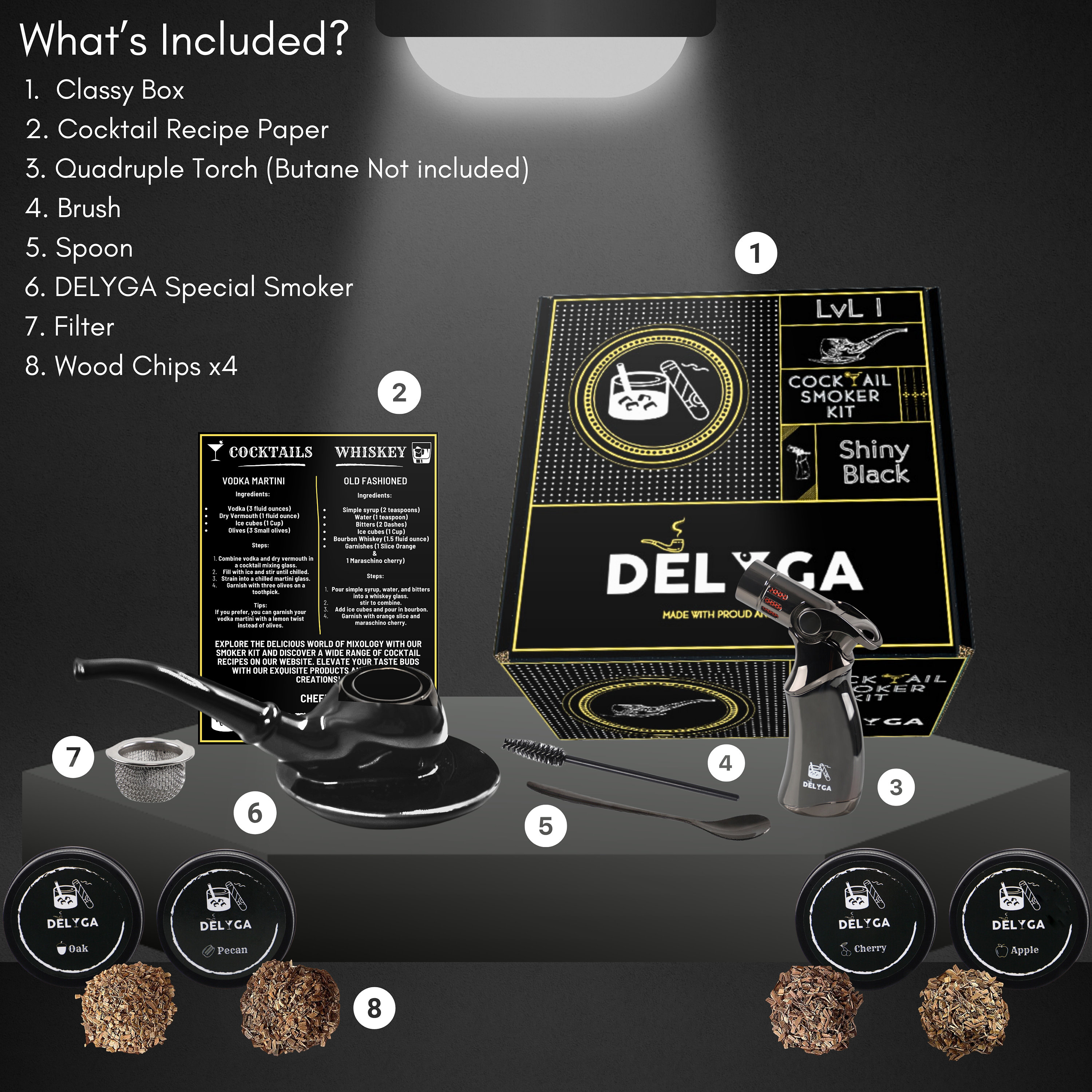 Cocktail Smoker Kit With Torch, Pipe-shaped, Whiskey Smoker, 4 Wood ...