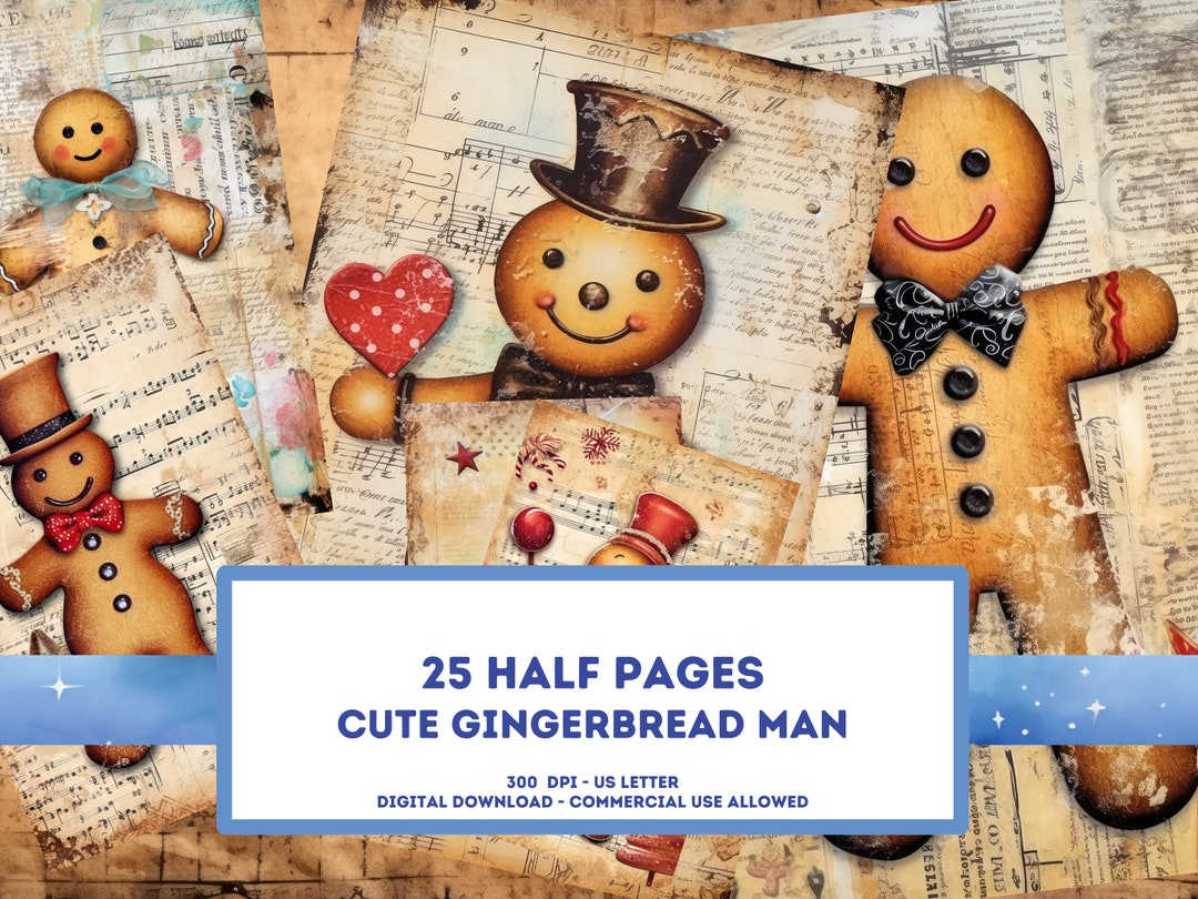 25 Shabby Cute Gingerbread Man Halfpage Perfect Xmas Cards, Junk ...