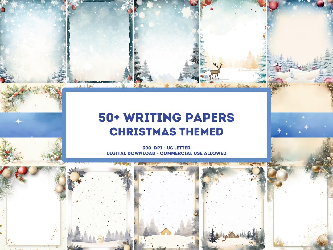 50 Christmas Themed Letter Writing Papers for Scrapbooking, Xmas ...
