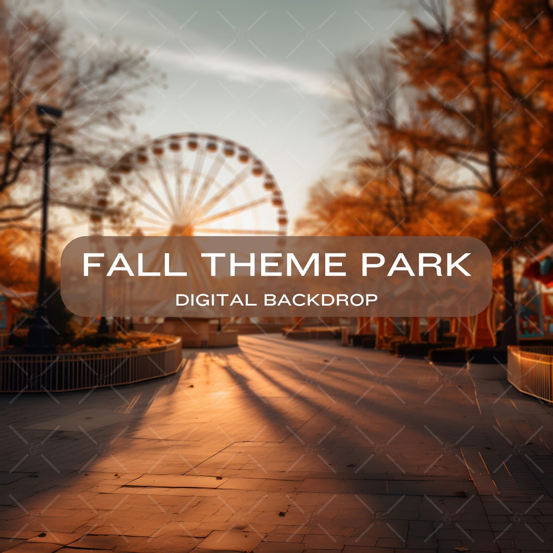 Fall Theme Park Digital Backdrop, Sunset Theme Park Backdrop, Golden ...