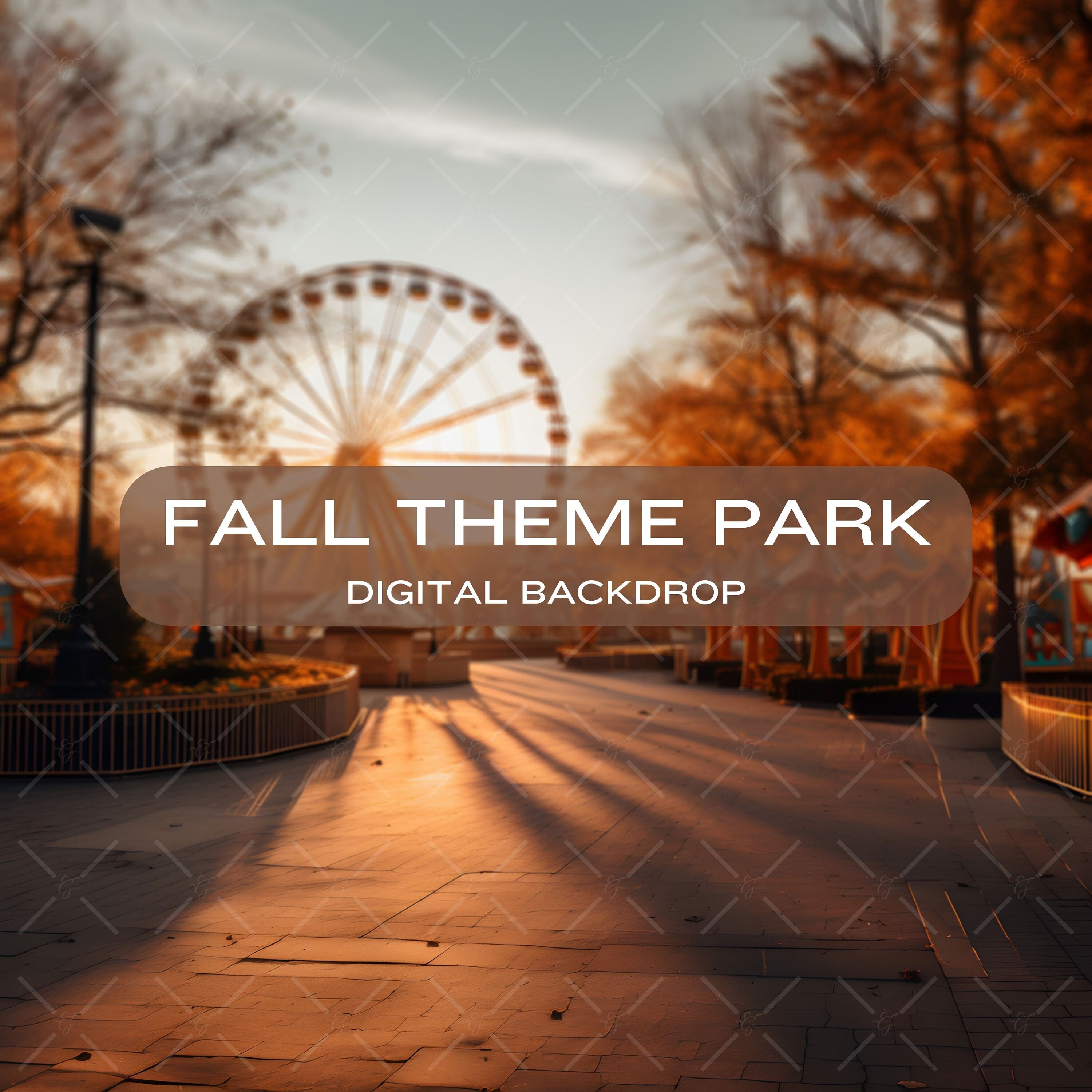 Fall Theme Park Digital Backdrop, Sunset Theme Park Backdrop, Golden ...