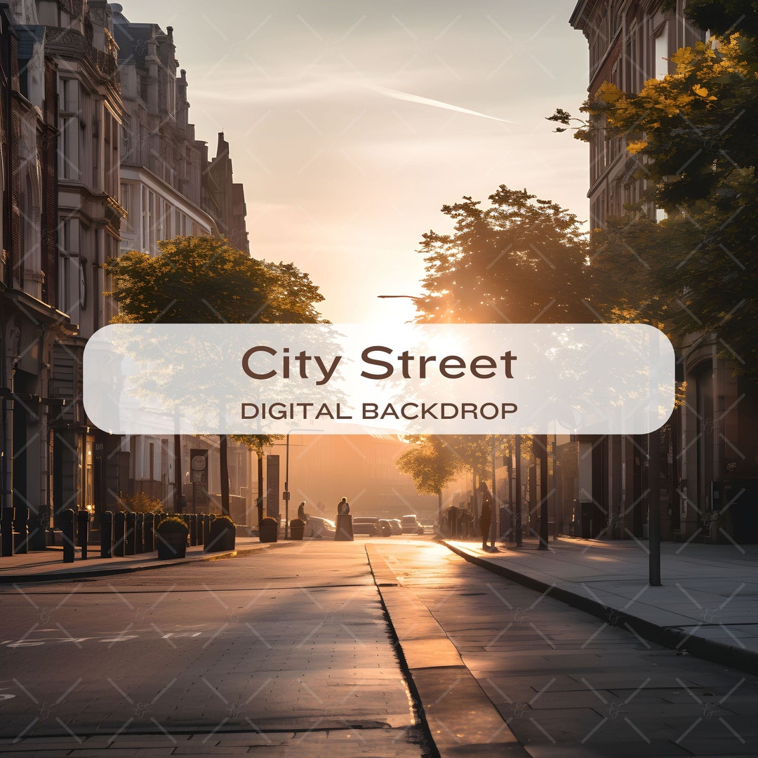 City Street Sunset Backdrop, Backdrop at Sunset, City Street Backdrop ...