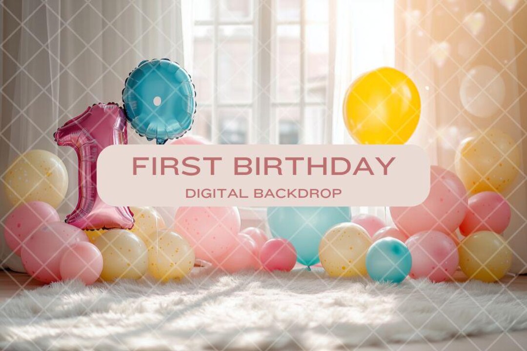 Charming First Birthday Digital Backdrop, One Year Session Backdrop ...