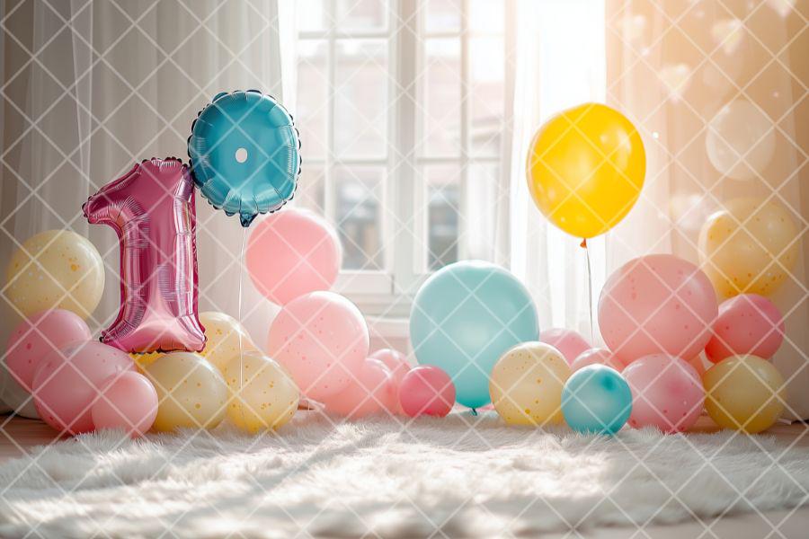Charming First Birthday Digital Backdrop, One Year Session Backdrop ...