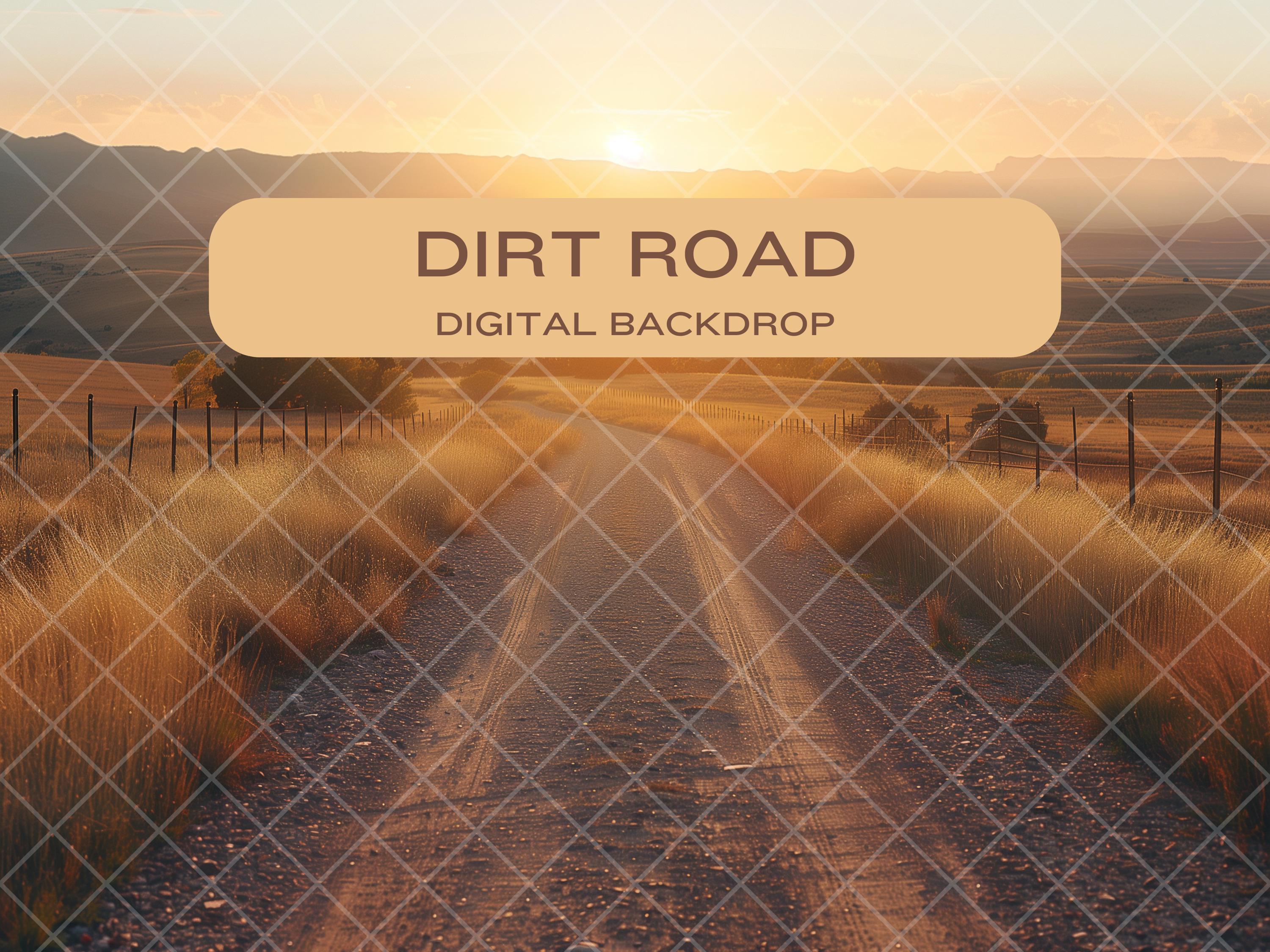 Rural Dirt Road Backdrop, Country Dirt Road at Sunset Digital Backdrop ...